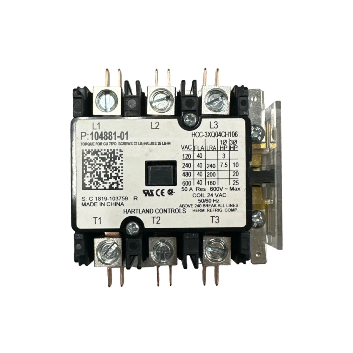 Lennox 104881-01 Contactor, 3 Pole, 40A, 24VAC 50/60HX Coil — NWF Supply