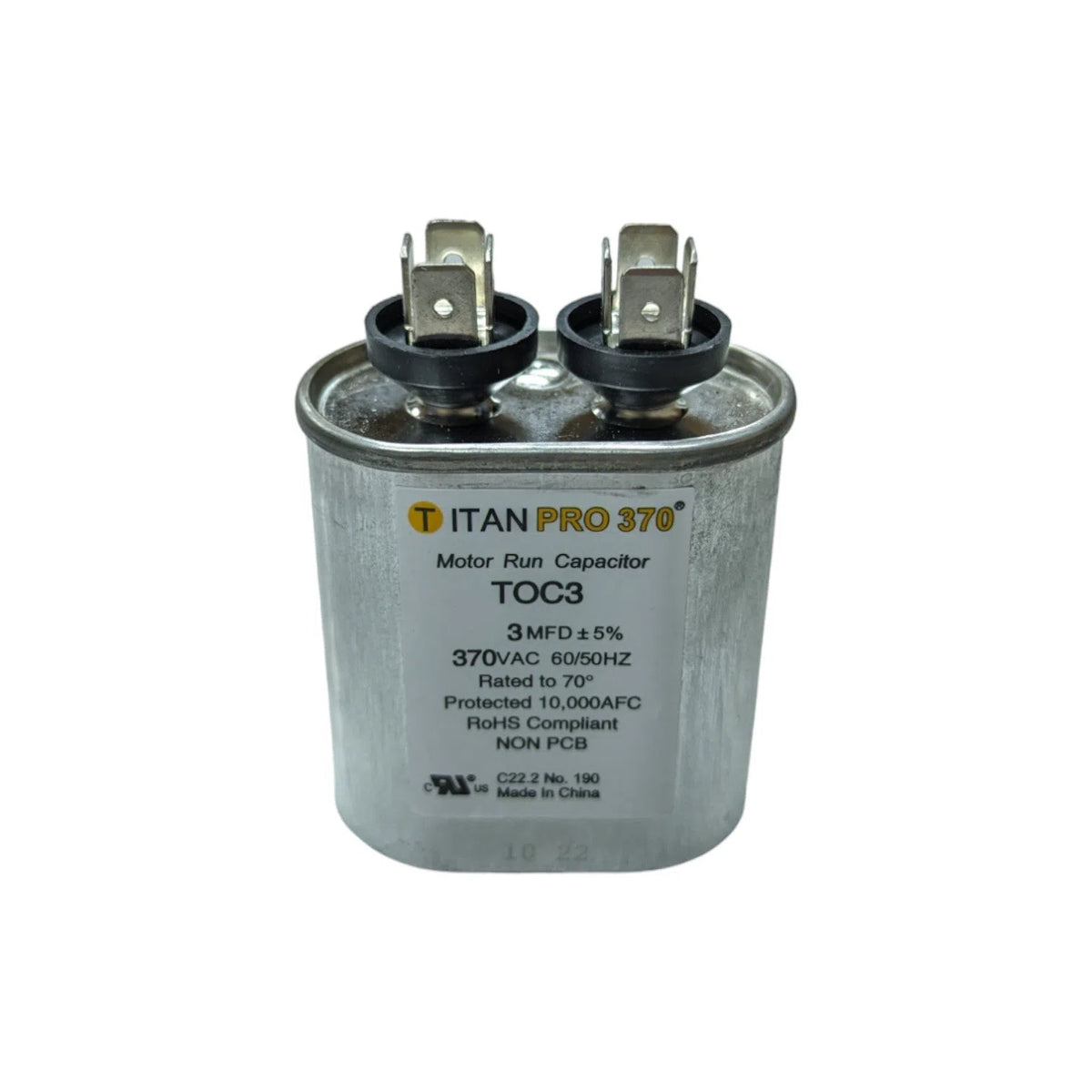 TOC3 Titan Pro Moto Run Oval Capacitor 3 MFD x 370 VAC — NWF Supply