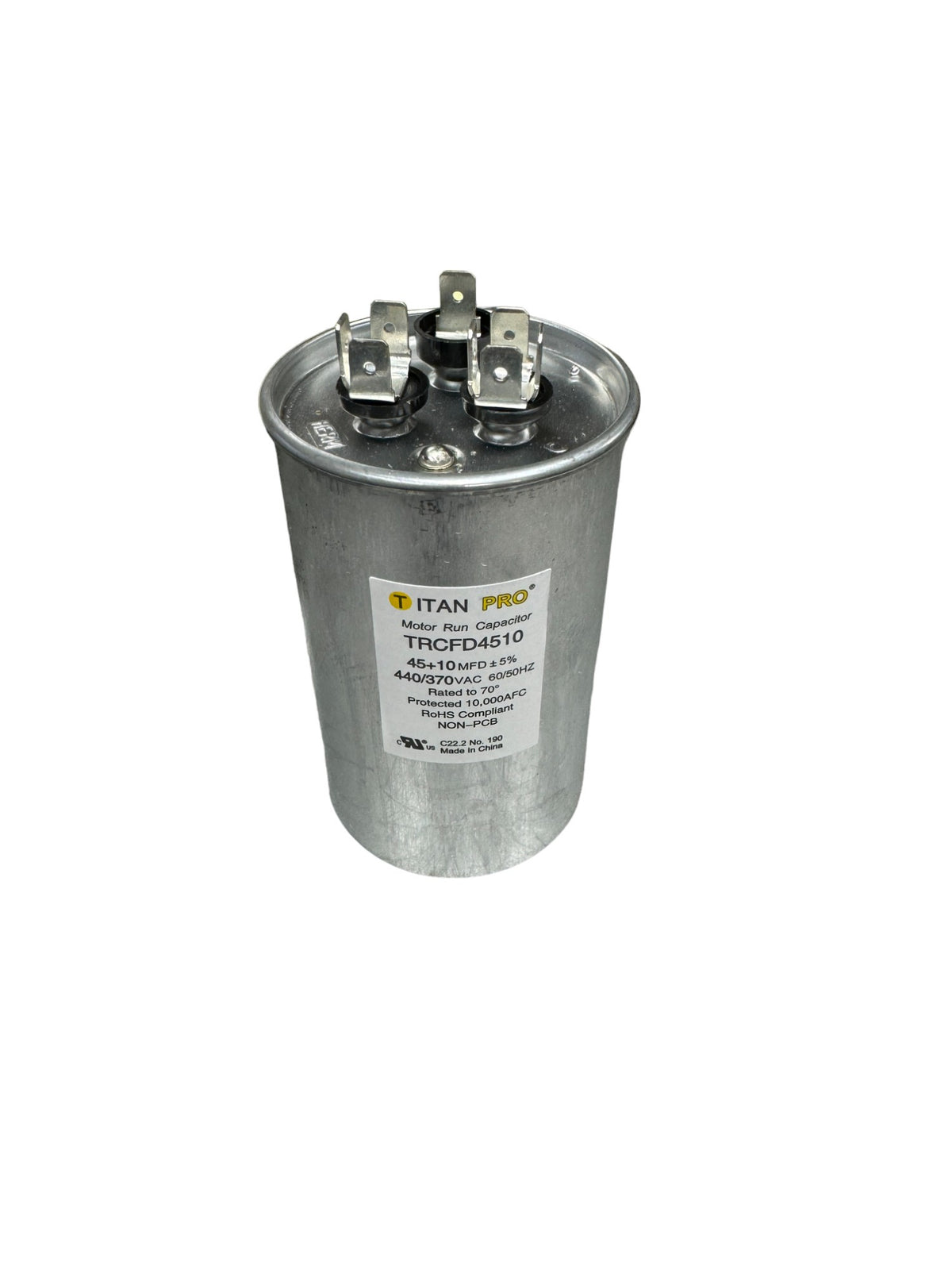 TRCFD4510 Titan Pro Moto Run Round Capacitor 45+10 MFD x 440/370 VAC ...