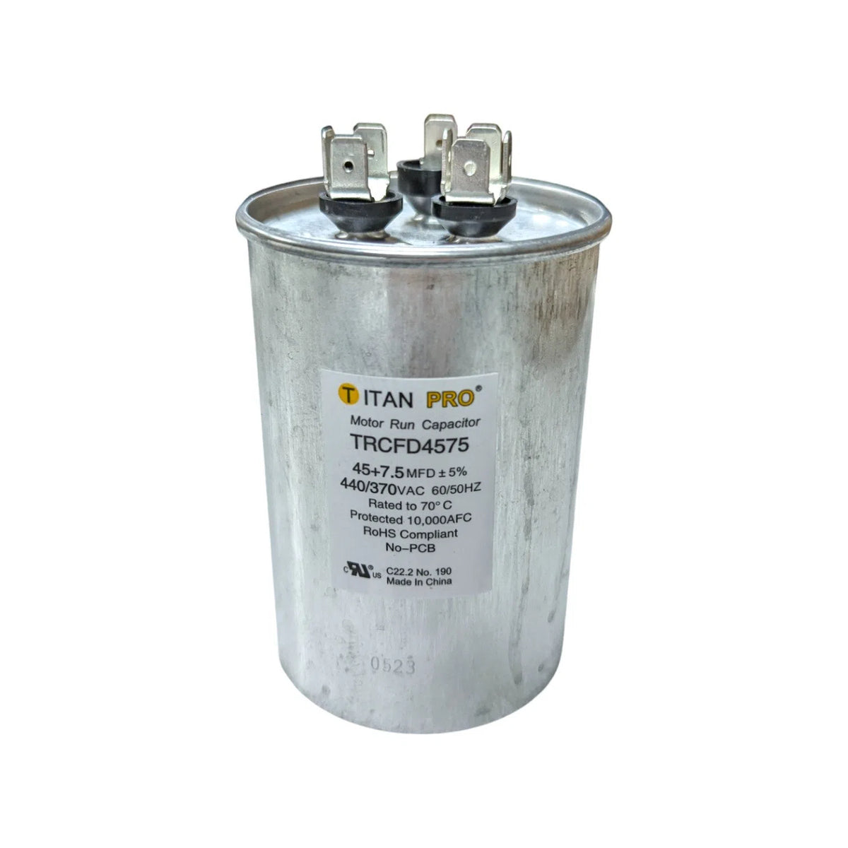 TRCFD4575 Titan Pro Moto Run Round Capacitor 45+7.5 MFD x 440/370 VAC ...
